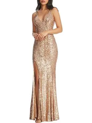 Dress The Population Dress The Population Iris Sequin Gown Gold Multi