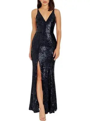 Dress The Population Dress The Population Iris Sequin Gown Midnight Blue