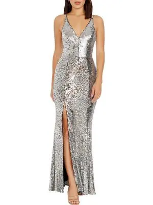 Dress The Population Dress The Population Iris Sequin Gown Silver