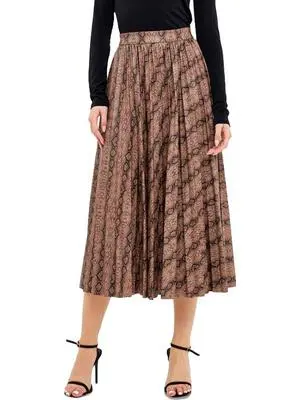 Endless Rose Snakeskin Pleated Midi Skirt - Tan
