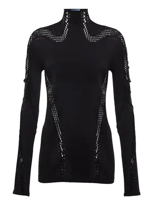 MUGLER Open-knit High-neck Top - Black