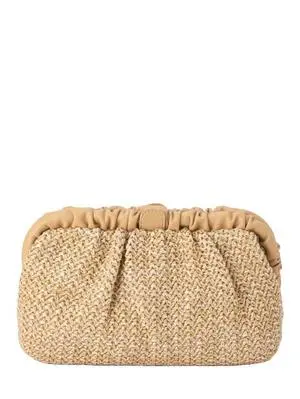 OLGA BERG Amalia Pleated Woven Straw Clutch