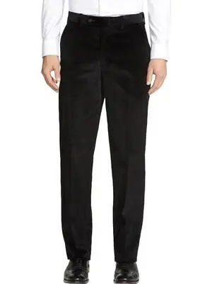 Berle Luxury Italian Corduroy Flat Front Trousers - Black
