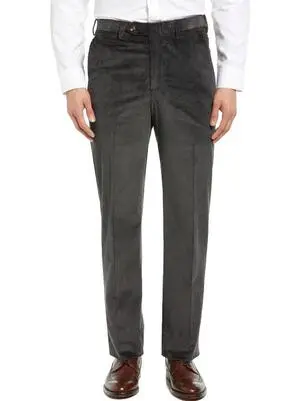 Berle Luxury Italian Corduroy Flat Front Trousers - Charcoal