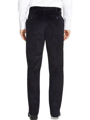 Berle Luxury Italian Corduroy Flat Front Trousers - Navy