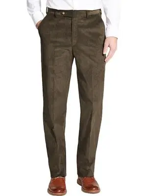 Berle Luxury Italian Corduroy Flat Front Trousers - Olive