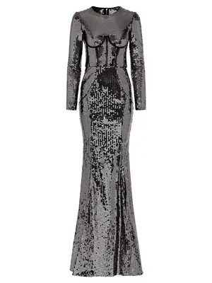 Dolce & Gabbana Long Sequined Dress With Corset Detailing - Grey