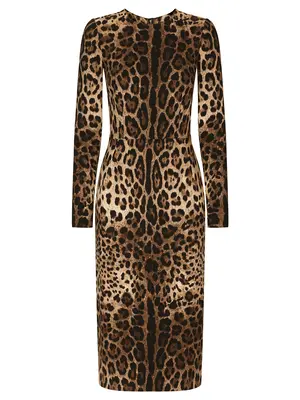 Dolce & Gabbana Leopard-print Cady Long Sleeve Dress - Animal Print