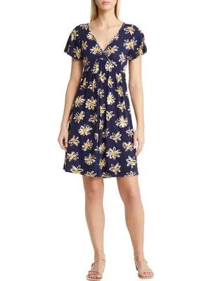 Loveappella Floral Tie Back Knit Minidress - Navy/ivory