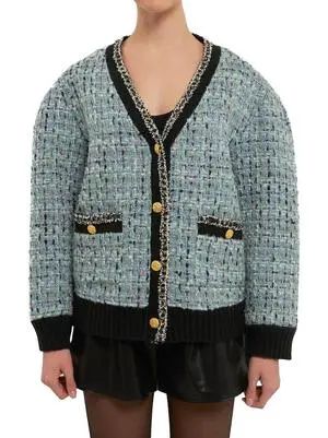 Endless Rose Endless Rose Bouclé Wool-Blend Cardigan Blue