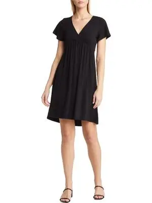 Loveappella Tie Back Surplice V-neck Knit Minidress - Black