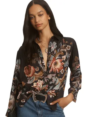 Anthropologie The Brielle Relaxed Buttondown Blouse Black