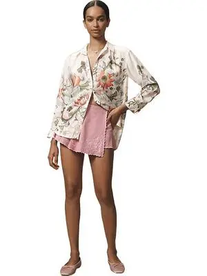 Anthropologie The Brielle Relaxed Buttondown Blouse Cream Floral