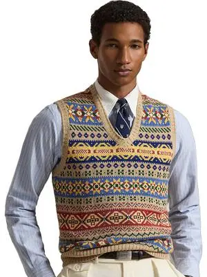Ralph Lauren Fair Isle Cotton-linen Vest - Tan Combo