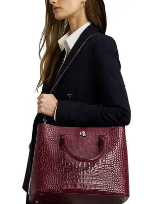 Ralph Lauren Ralph Lauren Embossed Leather Large Marcy Satchel Dark Raspberry