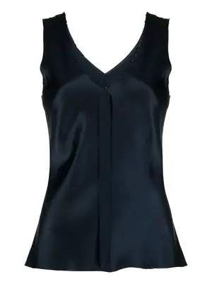 Voz Satin V-neck Tank Top - Blue