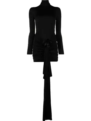 Saint Laurent Rose-appliqué Minidress - Black