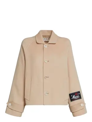 Marni Logo-patch Virgin Wool Shirt Jacket - Neutrals