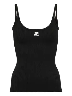 COURREGES Courrèges Logo Ribbed-knit Tank Top - Black