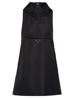 Prada Triangle Logo Hooded Minidress - Black