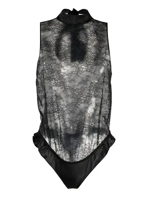 MAISON CLOSE Lace-panel Halterneck Body - Black