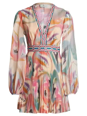 Etro Paisley-print V-neck Minidress - Pink