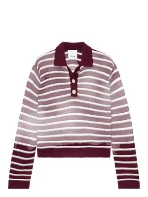 ALLUDE Striped Wool And Cashmere-Blend Polo Sweater