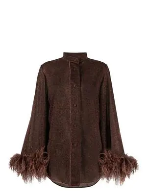 Oseree Feather-trim Detail Blouse - Brown