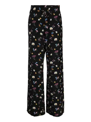 Stella McCartney Floral-print Silk Trousers - Black