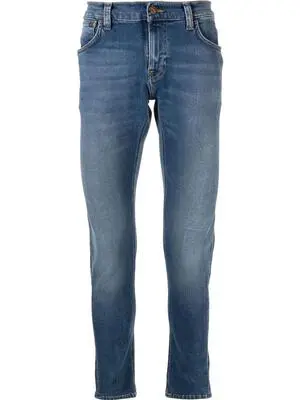 Nudie Jeans Logo-patch Straight-leg Jeans - Blue