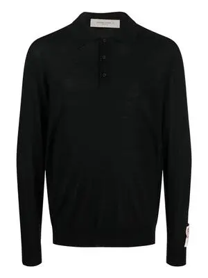 GOLDEN GOOSE Long-sleeve Knitted Polo Shirt - Black