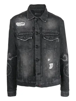 Philipp Plein Snake Denim Trucker Jacket - Grey