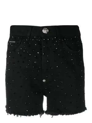Philipp Plein Logo-patch Crystal-embellished Shorts - Black