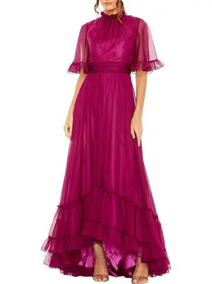 Mac Duggal Evening Chiffon High-low Gown Raspberry