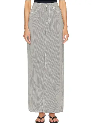 GRLFRND Amara Maxi Pencil Skirt With Back Slit In Black - Ticking Stripe