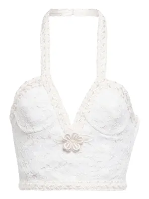 Alessandra Rich Lace Bustier Halter Top - White