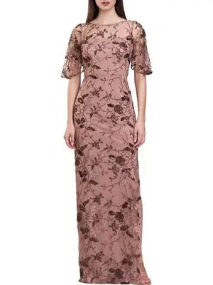 Js Collections JS Collections Daphne Embroidered Sequin Gown Mocha