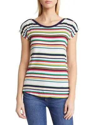LOVEAPPELLA Loveappella Stripe Jersey T-Shirt With Shoulder Buttons