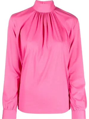 XACUS Gathered-detail High Neck Blouse - Pink