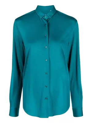 XACUS Curved-hem Virgin Wool Shirt - Blue