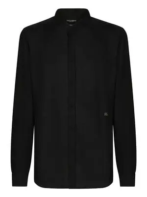Dolce & Gabbana Martini-fit Logo-tag Linen Shirt - Black