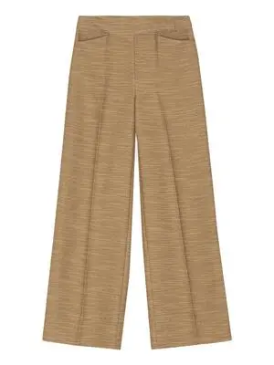 GANNI Slub Linen Mid Waist Pants - Brown