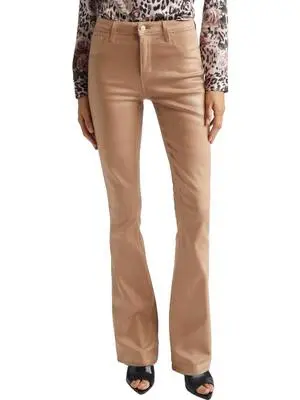 L'Agence Marty Coated Flare Leg Jeans - Cappuccino Coated