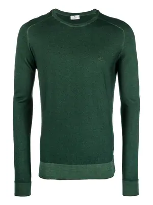 Etro Embroidered-logo Crew-neck Jumper - Green