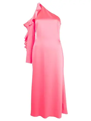 David Koma Asymmetric Ruffle-trim Satin Dress - Pink