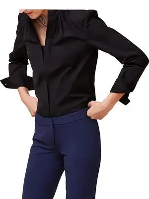 CALLAS MILANO Olympia Ruched Cotton Blouse - Black