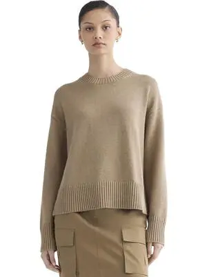 Everlane Boxy Cotton Sweater Dark Heathered Camel