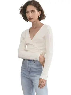 Everlane Cozy Ribbed Wrap Top Bone White