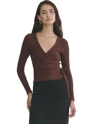 Everlane Cozy Ribbed Wrap Top Dark Mahogany