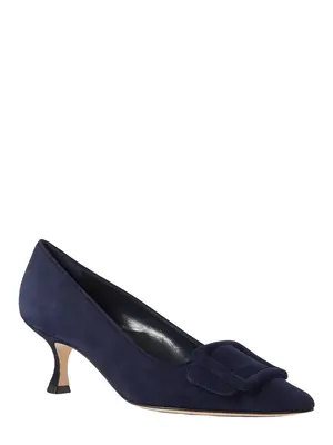Manolo Blahnik Maysale 50 Buckled Suede Pumps Blue